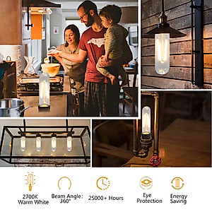 T10 LED Clear Bulbs Warm White 2700K LED Tubular Edison Light Bulbs 4W Dimmable Tube Vintage Led Bulbs 40 Watt Equivalent,E26 Medium Base, LED Filament Retro Bulb for Desk Lamp, Pendant Lights 3 Pack