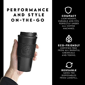 Neon Kactus - Double-Walled Coffee Cup, Reusable Coffee Cup with Resealable Lid, Food-Grade Silicone Seal and Sleeve, Insulated Coffee Tumbler, Leakproof Travel Mug, Recyclable, Rock Star, 16oz