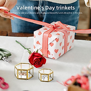 BEAUTY ONE HOME Small Glass Jewelry Box Golden Geometric Decorative Box Ring Earring Display Hexagon Keepsake Box for Wedding Birthday Gift