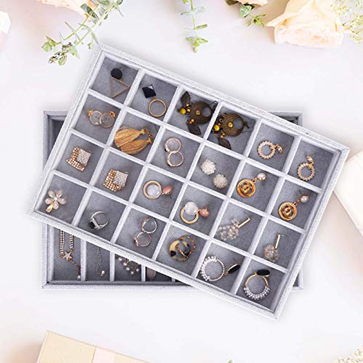 AUTOARK Ice Velvet Stackable Jewelry Tray Showcase Display Organizer,Set of 3,AJ-075