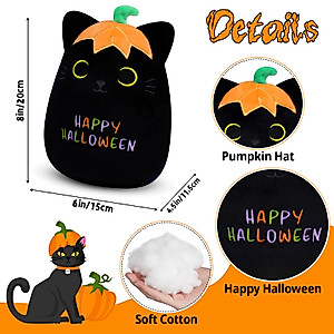 Leokawin Black Cat Stuffed Animal,8inch Black Cat Plush,Cute Black Cat Plush Toys with Pumpkin Hat,Cute Black Cat Plush Pillow Black Cat Plushies Birthdays Gifts for Kids