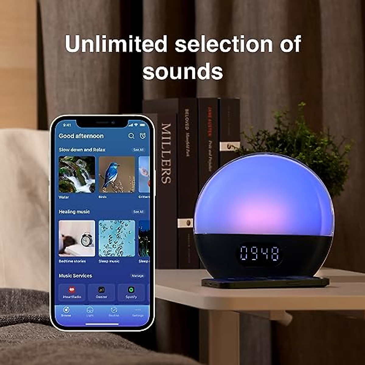 WiiM Wake-up Light, Alexa Built-in, Unlimited Sound Choices, All-in-One Sunrise Alarm Clock, Sound Machine, Sleep Routines and More -Sea Blue Green