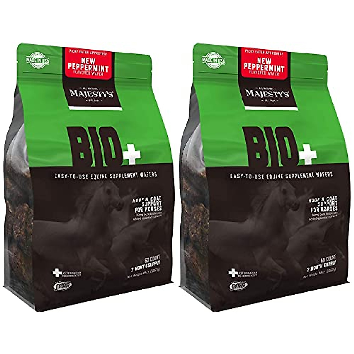 Majesty's BIO+ Biotin Horse / Equine Hoof & Coat Peppermint Flavored Wafers (60 Count)