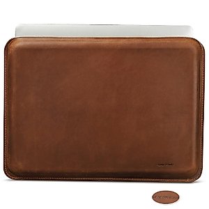 CataPurus Top Grain Leather 16.2" Slim PC Sleeve Case, Solid Vintage Design, Handmade, Compatible with MacBook Pro 16.2" A2485 M1 Max 15" Touch Bar A2141 A1707 Pro 16" Touch ID A1990, Brown 16.2 Inch