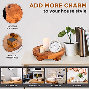 Demigo Round Wood Riser Board 9.5 inches, Natural Acacia Wood, Farmhouse Plant Holder, Multi-Purpose Display Stand, Wooden Pedestal for Soap, Plants, Candles, Countertop, Kitchen, Bathroom