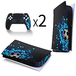 Soccer Ball Breaking Clear Blue Full Protective Skin Cover Design Wrap Decal Sticker Compatible with PS5 Digital Edition Console and Controller