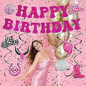 Western Cowgirl Party Hanging Decorations,Disco Cowgirl Birthday Party Decorations Hot Pink Happy Birthday Banner Disco Cowgirl Hanging Swirls Bachelorette Party Decor Supplies for Women Girls
