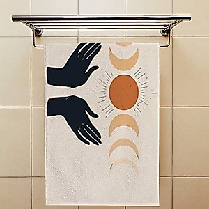Kuizee Microfiber Hand Towel Face Towels Set of 2 Bohemian Aesthetic Hands Moon Phases Pink Quick-Dry Highly Absorbent Ultra Soft Bathroom Kitchen 30X15 Inch
