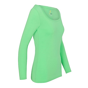 Natural Uniforms Women's Long Sleeve Extra Wide Scoop-Neck T-Shirt Under Scrub (Light Green, Medium)
