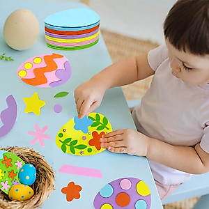 Hifunwu 24 Pcs Foam Easter Eggs for Crafts Easter Foam Crafts Stickers Set with Rhinestones Easter Crafts Party Favors Supplies