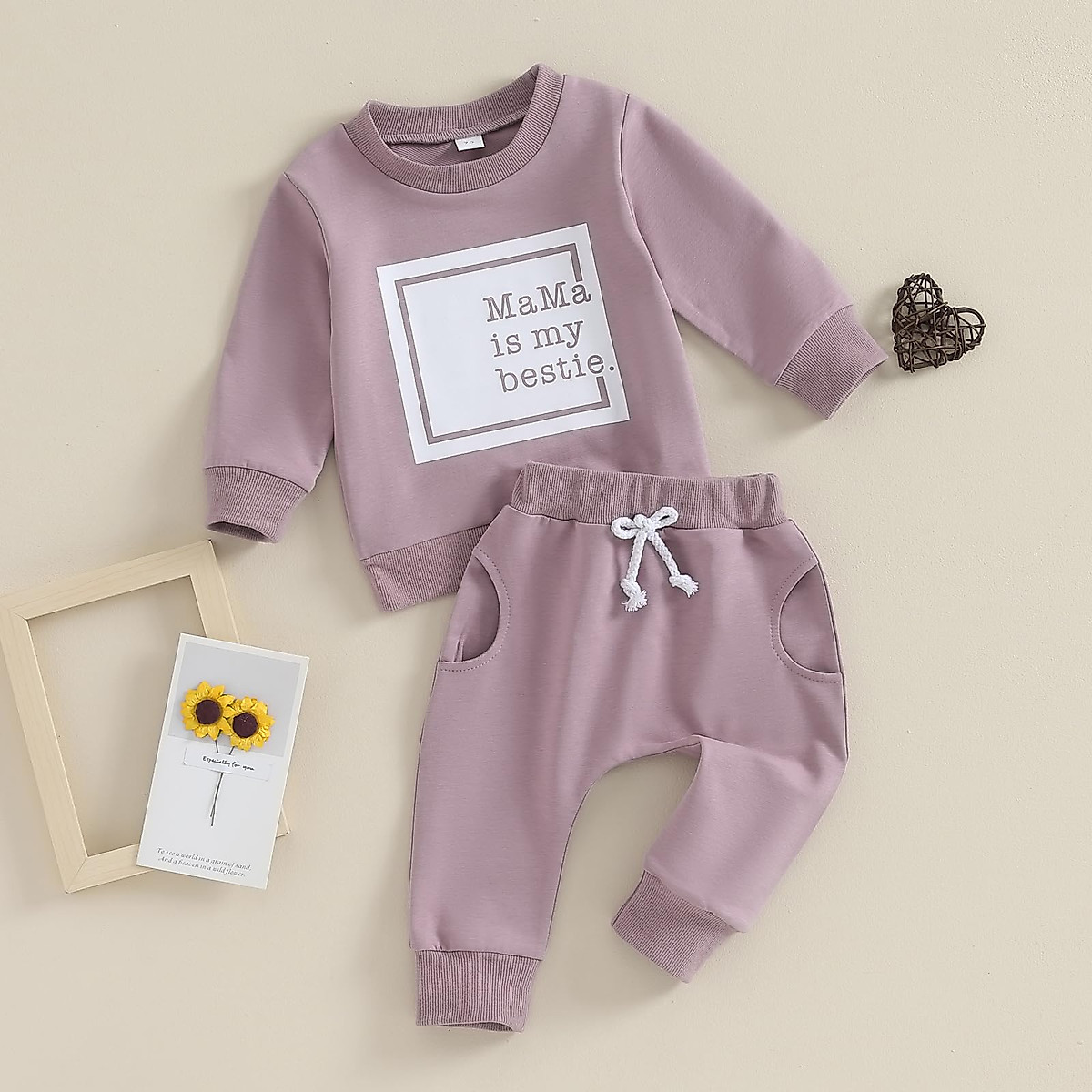 Toddler Baby Girl Clothes Long Sleeve Letter Print Sweatshirt and Stretch Jogger Pants Newborn Fall Winter Outfit (Mama is My Bestie Purple, 18-24 Months)