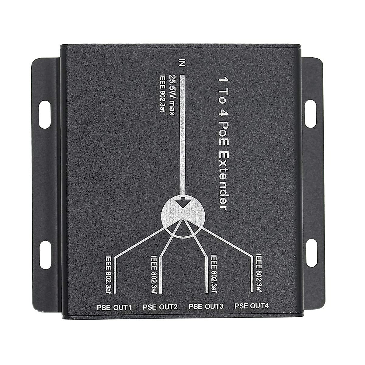 BeElion PoE Extender Ethernet Repeater 10/100Mbps, 1In/4Out 10/100BASE-TX IEEE802.3at (Power-in) to IEEE802.3af (Power-Out) PoE Extender for Ethernet/PoE Power, IP Camera,Other Network