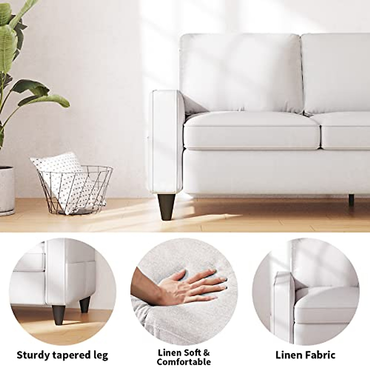 Lonkwa Convertible Sectional Sofa Couches L-Shaped Couch with Storage Ottoman, Beige Couches for Living Room, 3-Seat Sectional Sofas for Living Room/Bedroom/Office/Small Space