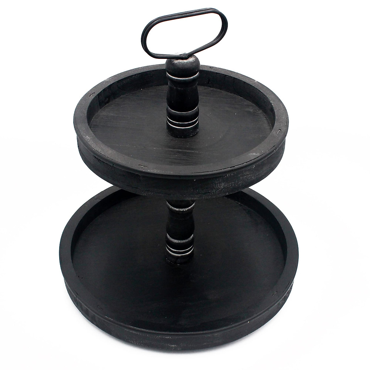 Rustic Decorative Two Tiered Tray,Farmhouse 2-Tier Serving Tray with Metal Handle (Rustic Black)