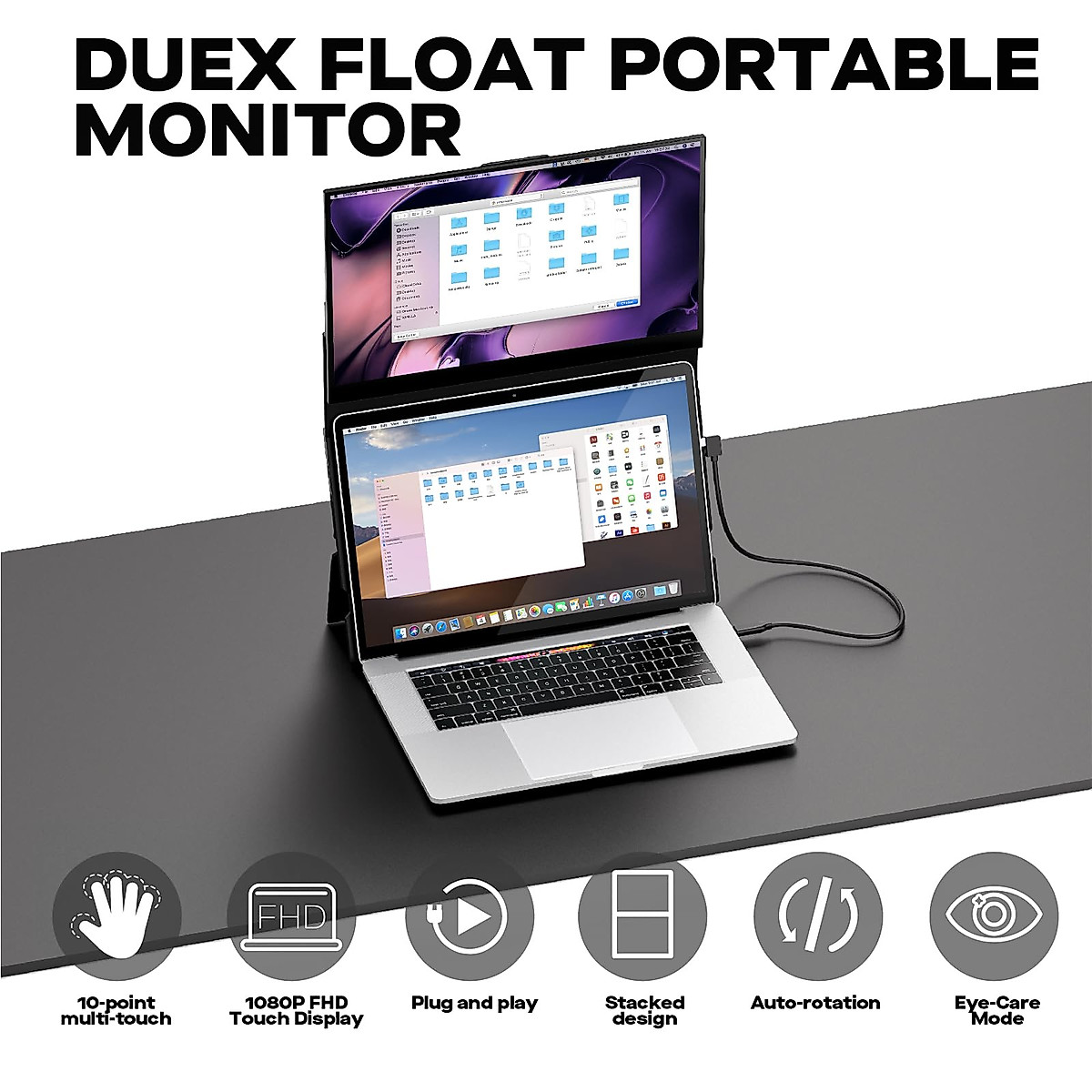 New Mobile Pixels Duex Float Portable Monitor, 15.6" Full HD IPS Dual Monitor for Laptops, USB C/HDMI Plug and Play Portable Screen,Windows/Mac/Android/Switch Compatible