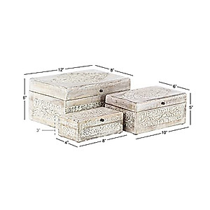 Deco 79 Mango Wood Floral Box with Hinged Lid, Set of 3 8", 10", 12"W, Brown