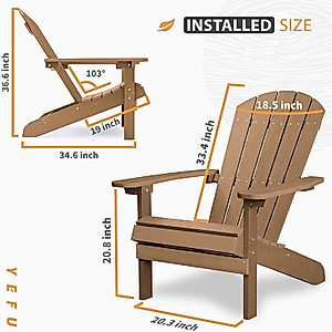 YEFU Plastic Adirondack Chairs Weather Resistant, Patio Chairs 5 Steps Easy Installation, Looks Exactly Like Real Wood, Widely Used in Outdoor, Fire Pit, Deck, Lawn, Outside, Garden Chairs (Teak)