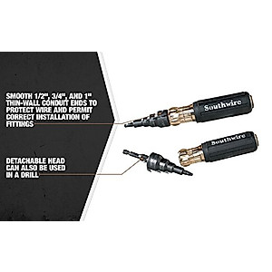 Southwire SDCFR Conduit Fitting Reaming Screwdriver; Heavy Duty; Dual Function; Multi Use Detachable Head; Compatible with Drill; Cushion Grip Handles for Comfort