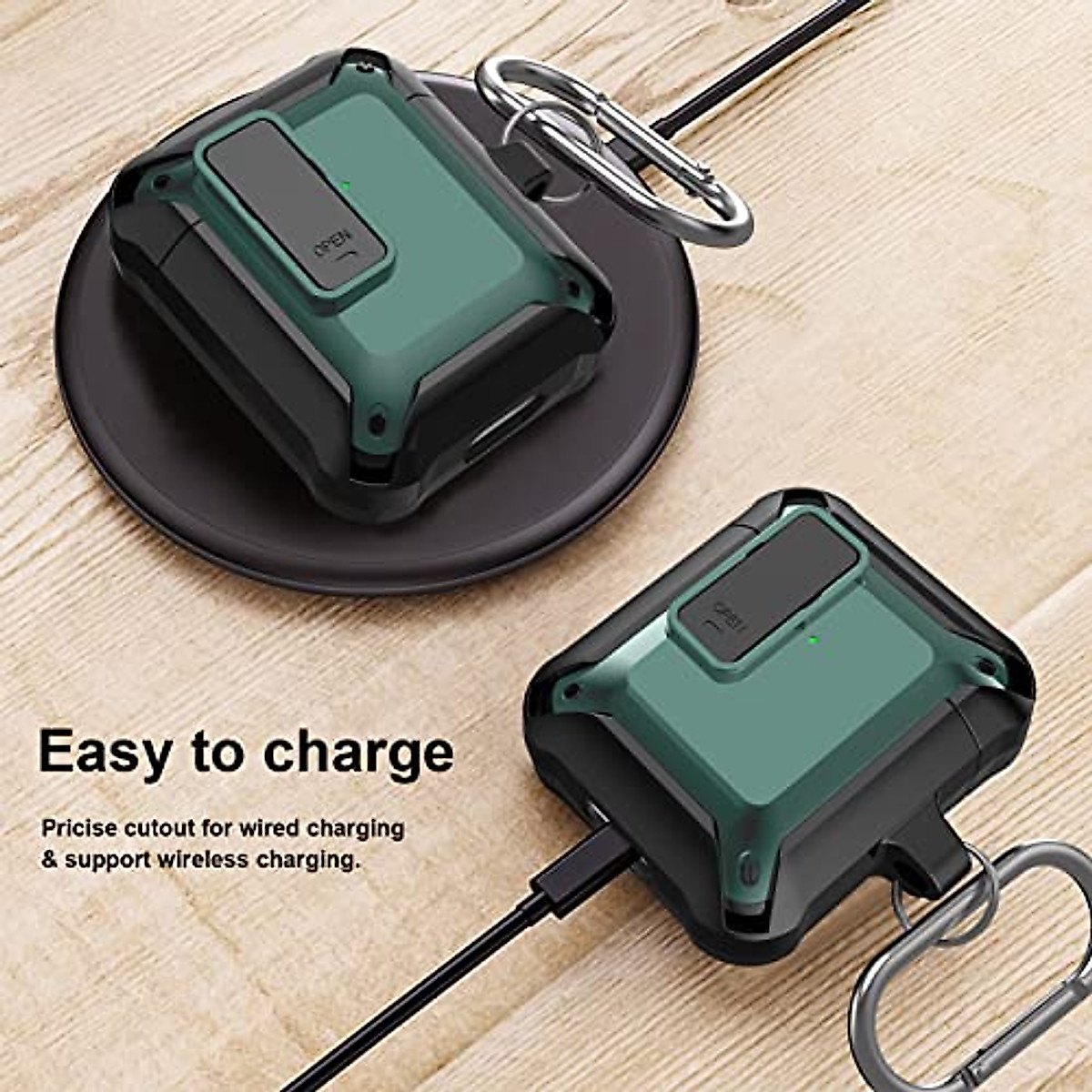 leQuiven for AirPod Case, Cover for AirPods 2nd Generation Case with Lock, Case Cover for AirPod Case 1st Generation, Supports Wireless Charging for AirPods 1st & 2nd [Front LED Visible]