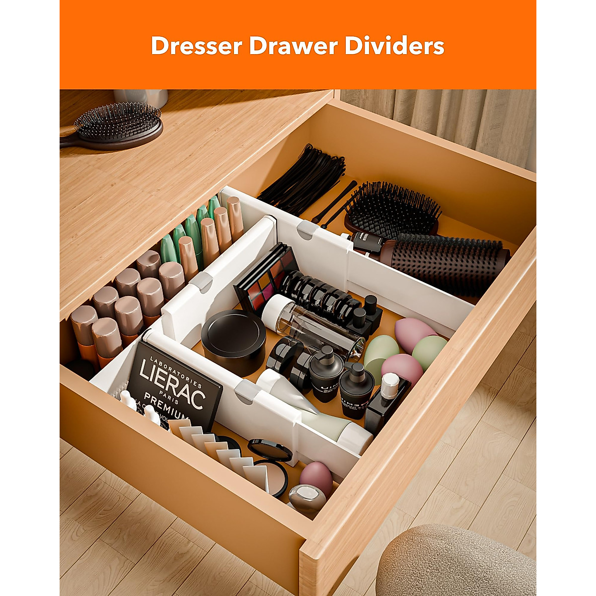 Brigii Drawer Dividers 4 Pack, Adjustable Separators 4" High Expandable from 11-17", for Bedroom, Closet, Kitchen Storage
