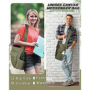 Sweetude Canvas Messenger Bag Crossbody Tote Bag with Multiple Pockets Laptop Large Shoulder Bags Aesthetic Casual Vintage Versatile School Cross Body Bag for Women Men, Green