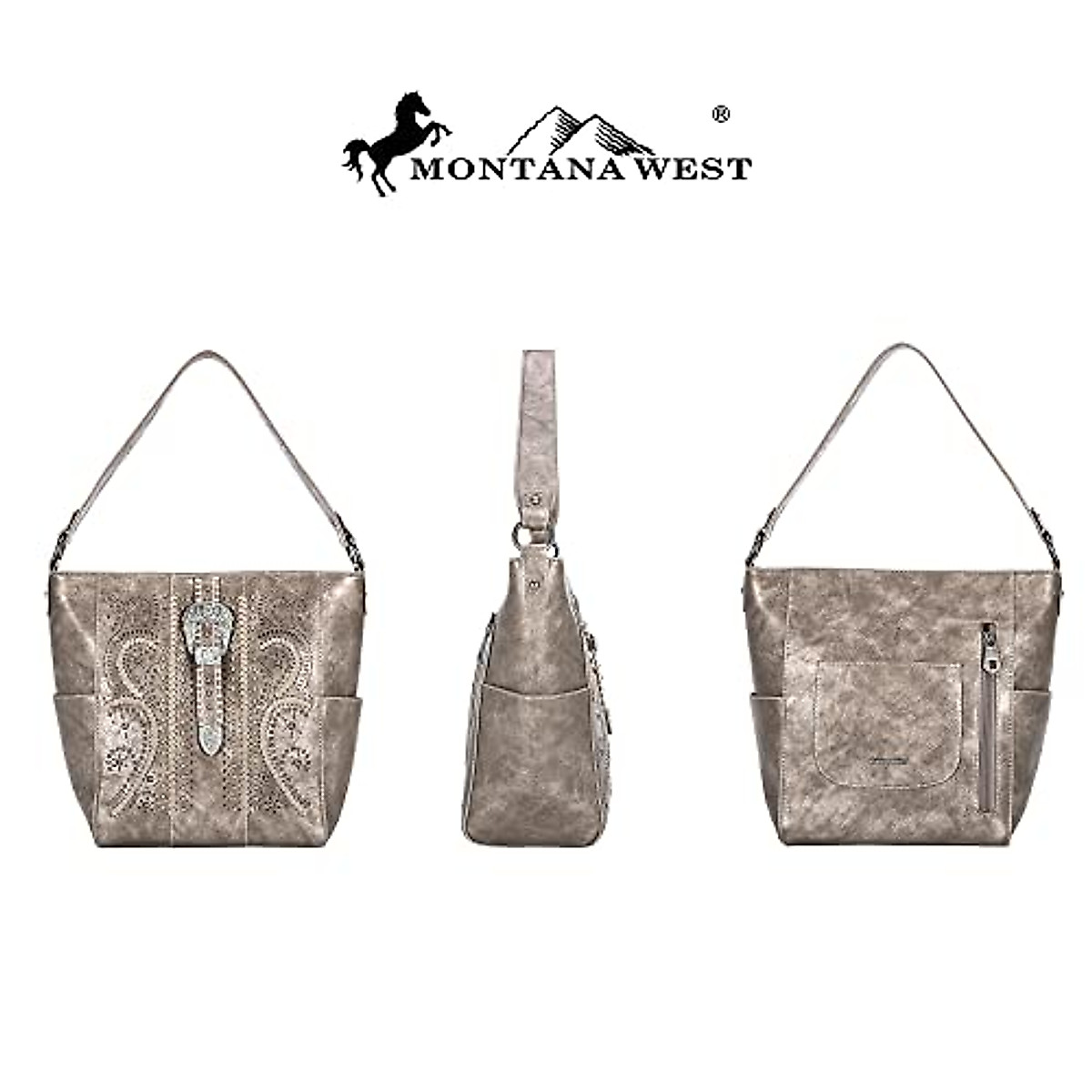 Montana West Buckle Collection Hobo for Women Western Purses and Handbag Large Shoulder Bag with Wallet MW1075G-920BZ+W