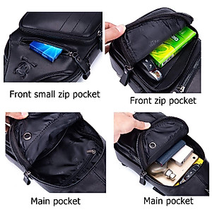 BULLCAPTAIN Leather Men Sling Bag Casual Crossbody Chest Bags Travel Daypack (Black)