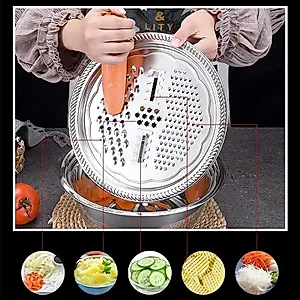 Germany Multifunctional Stainless Steel Basin - 2024 New Colander Strainer Set, Salad Spinner Fruit Vegetable Rice Washing Strainer Basket Bowl, Rice Rinser Food Graters with Container (DI-9.45in)