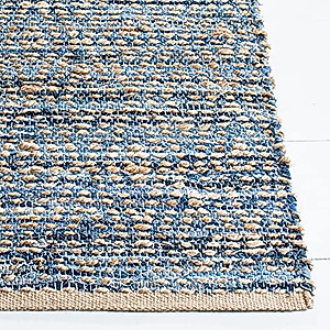 SAFAVIEH Cape Cod Collection Accent Rug - 4' x 6', Natural & Blue, Handmade Flat Weave Coastal Braided Jute, Ideal for High Traffic Areas in Entryway, Living Room, Bedroom (CAP351A)