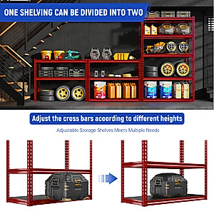 REIBII 72" Garage Shelving 2000 LBS Storage Shelves Heavy Duty Metal Shelving Units Rack Shelf for Garage Pantry,Kitchen, Basement,Red & Black