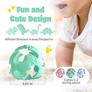 Dinosaur Baby Teething Toys, Food-Grade Silicone Teethers for Babies 0-18 Months, Textured Sensory Balls Teething Toy, Soft and Safe Sensory Chew Toys for Teething Baby Easy to Clean Green - Ashtonbee