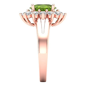 Clara Pucci 2.36 ct Oval Cut Solitaire W/Accent Halo Genuine Natural Peridot Wedding Promise Anniversary Bridal Ring 18K Rose Gold 3.5