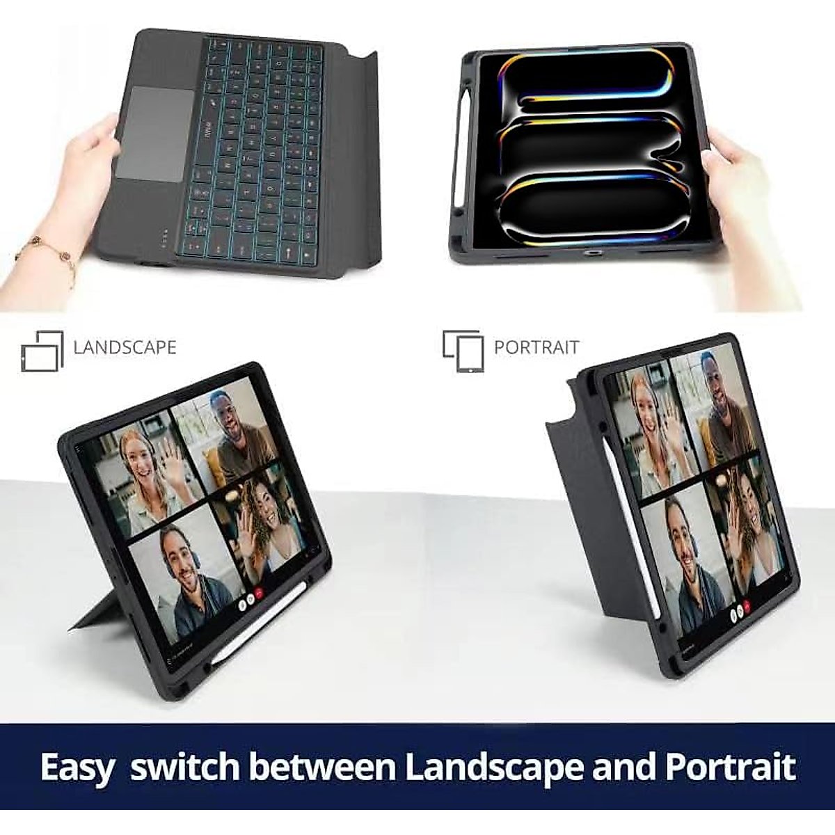 WIWU iPad 9th/8th/7th Generation Case with Keyboard, Detachable Case with Vertical Support, for Air 3rd, iPad Pro 10.5 inch,Trackpad,7 Color Backlit