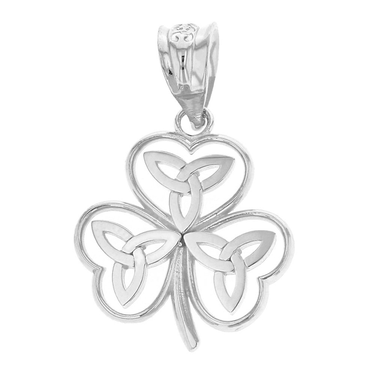 Elegant .925 Sterling Silver Irish Shamrock Pendant with Celtic Trinity Knot