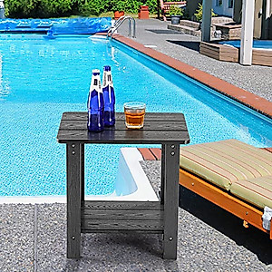 Leteuke Outdoor Side Table, Weather Resistant Outdoor Side Tables for Patio, Poly Lumber Adirondack Table, Rectangular Double Tier End Table for Backyard, Pool, Lawn, Beach, Indoor, Gray