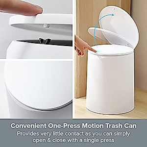 Modern Trash Can with Lid - Double Barrel Garbage Can - One Press Cover Motion Trash Can - Waterproof Waste Basket with Plastic Bin Garbage Bag Liner - White Trash Can, 12L/3.2Gal Capacity