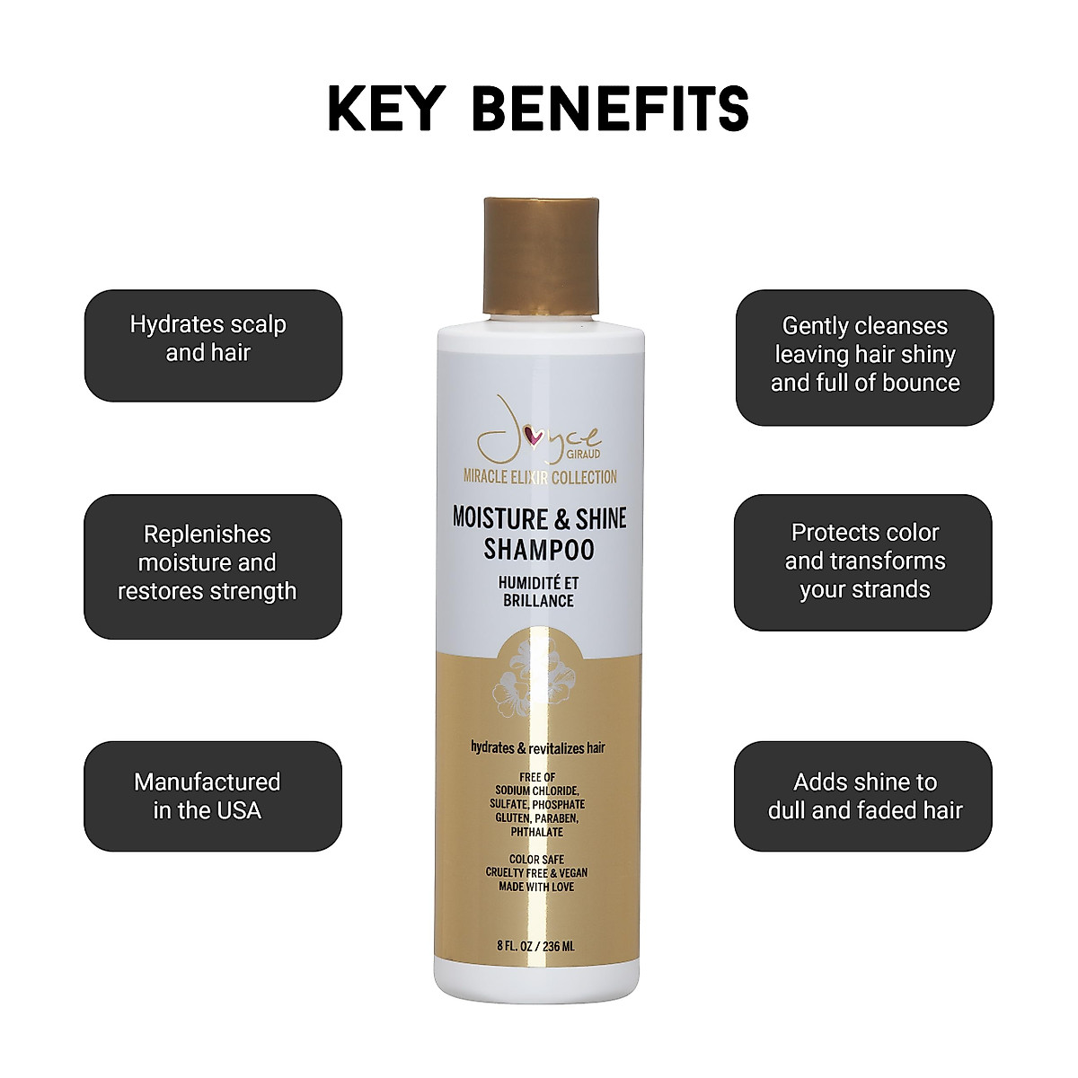 Joyce Giraud Miracle Elixir Moisture & Shine Shampoo, Hydrates & Protects Color, 8 Fl. Oz