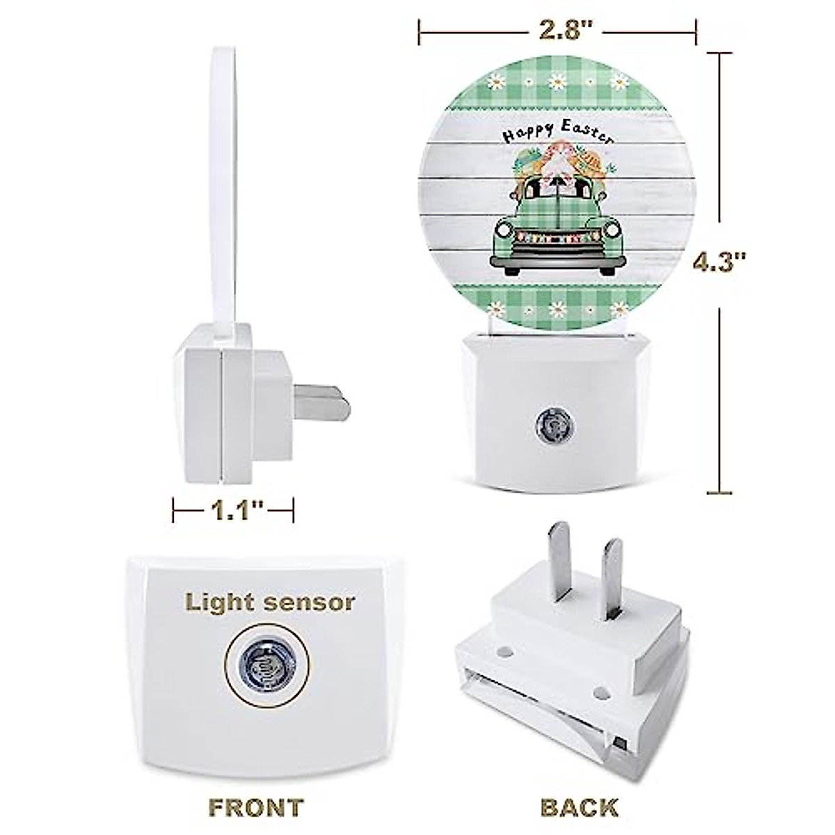 Night Light Plug into Wall, LED Nightlights Happy Easter Truck Green White Buffalo Plaid Rustic Wood Grain Small Nightlight Auto Dusk-to-Dawn Sensor Lamp LED Night Lights for Kid's Bedroom, Bathroom
