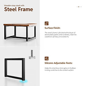 Holana 9" Wooden Step Stool for Adults - Acacia Wood One Step Stools for High Beds Riser - 500 Lbs Heavy Duty Step Stool - Stepping Stool Bathroom for Elderly, Kid, Bed, Kitchen (Steel Frame+ Acacia)