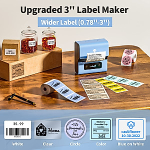 Phomemo Label Makers- M221 Brcode Label Printer 3 Inch Bluetooth Label Maker Machine for Barcode, Address, Logo, Mailing, Stickers, Small Business, Home, Office, Blue
