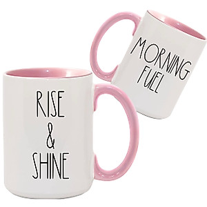 PERSONALIZED COFFEE MUG! Rae Dunn Inspired Font PINK! 15oz Ceramic Mug | Your Custom Text on front, back, or both sides!