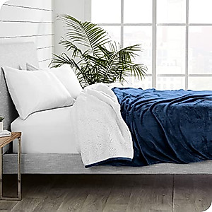 Bare Home Sherpa Fleece Blanket - Throw/Travel Blanket - Blanket for Bed, Sofa, Couch, Camping and Travel - Warm & Lightweight - Fluffy & Soft Plush Blanket - Reversible (Throw/Travel, Dark Blue)