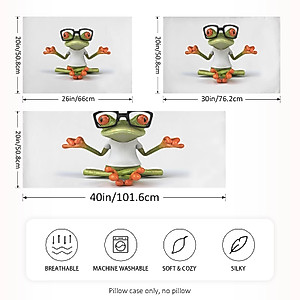 Oyihfvs Funny Cute Green Frog Sitting Wearing a White T-Shirt Sunglasses Silky Satin Pillowcase for Hair and Skin, Soft Bed Pillow Cover, Decorative Silk Pillow Cases, Standard Size 20x26 inches