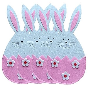Easter Silverware Bags - Easter Bunny Felt Kitchen Utensil Holder - 4pcs/Set Kitchen Utensil and Flatware Organizers Supplies Easter Cutlery Holders for Party Dinner