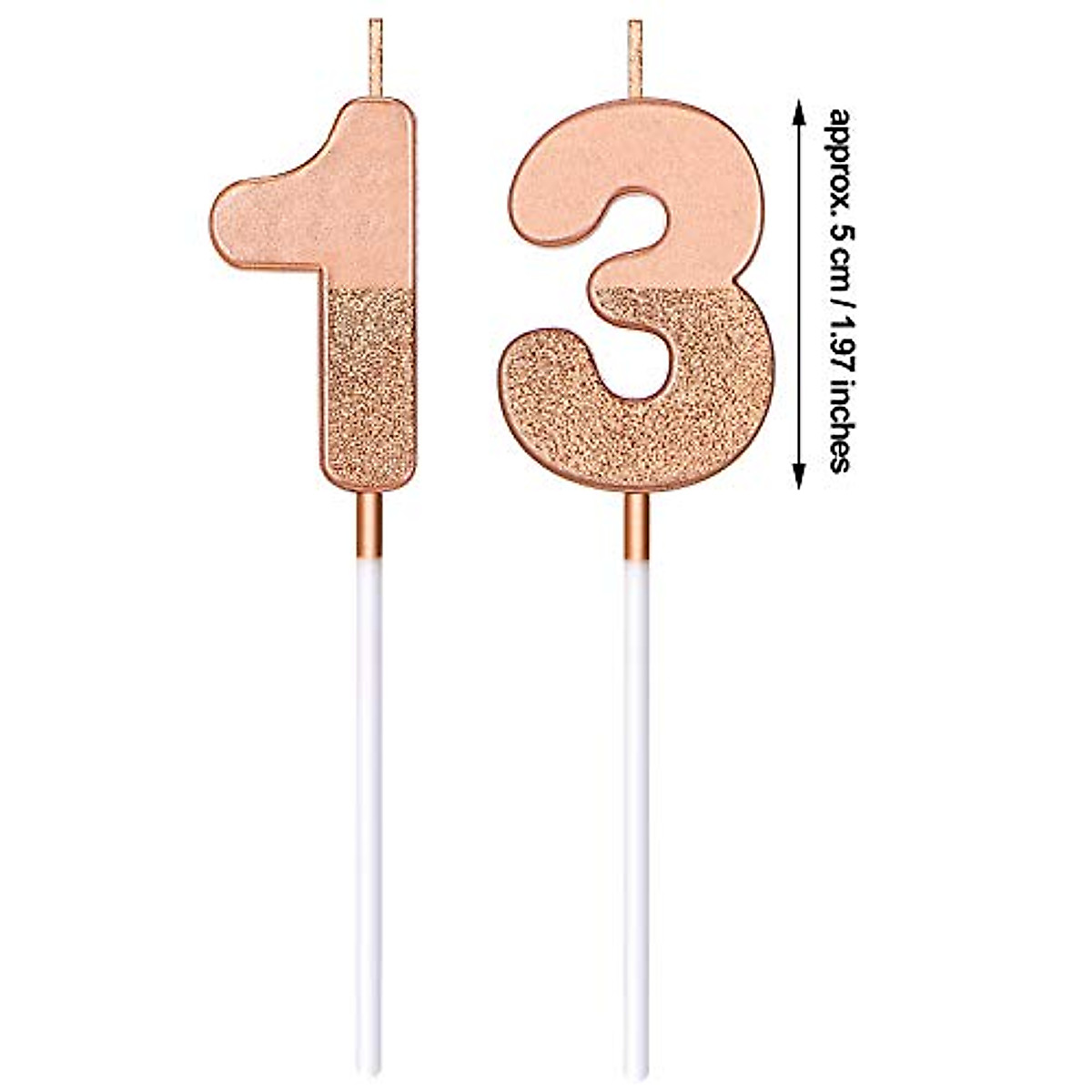 BBTO 13th Birthday Candles Glitter Cake Numeral Candles 13th Birthday Cake Topper Decoration for Birthday Wedding Anniversary Celebration Favor, Rose Gold