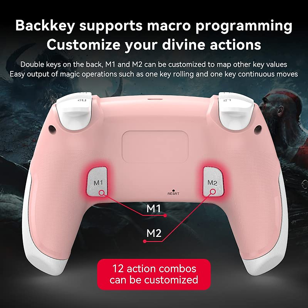 ROTOMOON Wireless Controller Compatible with PS4 Pro/PS4 Slim/PS4 Controller, with Headphone Jack for PS4 Dualshock 4 Game (Pink)