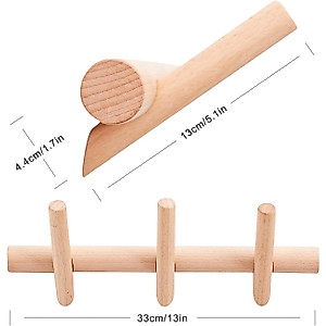 YOYAI Wood Coat Hooks Wall Mounted Hat Rack Tower Hanger Wall Hooks Decorative Hanger with Pegs Entryway Bedroom Bathroom（Beech Wood，3 Hooks）