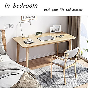 IOTXY Simple Wooden Writing Desk - Freestanding Modern PC Laptop Computer Workbench with Solid Wood Legs for Home Office, TV Table, Music Live Desk, Walnut