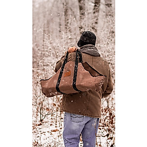 WHITEDUCK TUFF Large Firewood Carrier 21 Oz. Heavy Duty Waxed Canvas Log Carrier Holder for Fireplace, Carrying Wood Indoor & Outdoor (Brown, Boat Shape (26"x17"x9"))