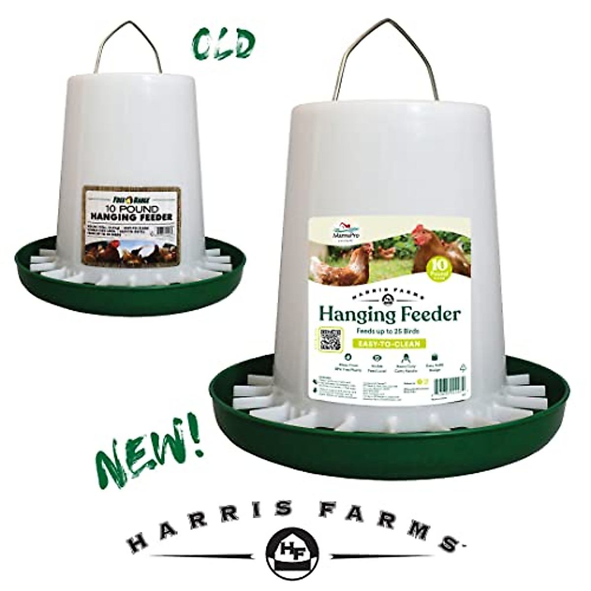 Harris Farms Free Range Hanging Poultry Feeder | Twist Lock Base | 10 Pound,White